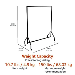 Amazon Basics Heavy Duty Rolling Garment Rack, Hanging Clothes Organizer Rail for Display and Storage, 48 x 60 Inches - Black