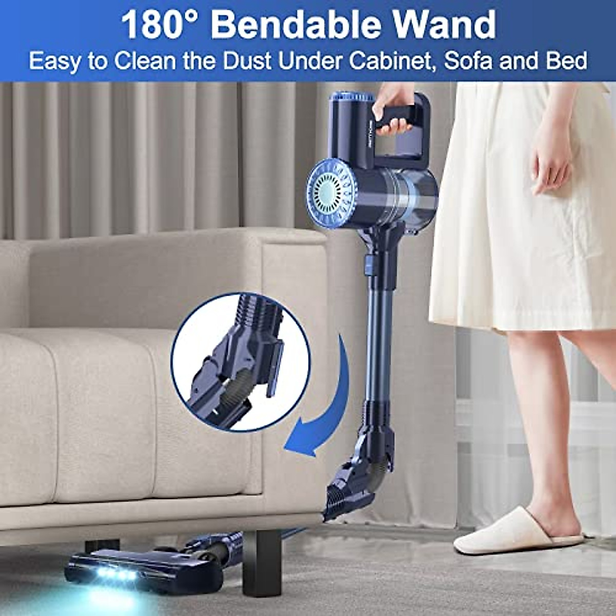 PRETTYCARE Cordless Vacuum Cleaner, 6 in 1 Lightweight Stick Vacuum Self-Standing with 20Kpa Powerful Suction, 180° Bendable Wand Rechargeable Cordless Vacuum for Hardwood Floor Pet Hair, W400