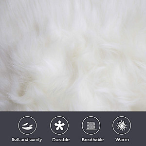 HYSEAS 2 Pack Faux Sheepskin Fur Area Rug, White 3x3 Feet Round Fluffy Soft Fuzzy Plush Shaggy Carpet Throw Rug for Indoor Floor, Sofa, Chair, Bedroom, Living Room, Home Decoration