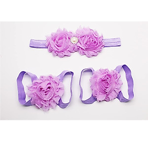 CellElection 8 Colors Baby Headbands Barefoot Sandals Set Rhinesotnes Flower Hairbands Foot Bands Photo Prop Hair Accessories for Newborns Infants Toddlers…