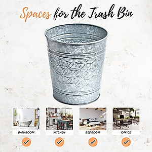 Autumn Alley Farmhouse Bathroom Trash Can, Garbage Can, Round Open Top Garbage Basket Bin for Home Office Rustic Trash Can Cute Decorative Wastebasket, Rustic Bathroom Decor, Galvanized