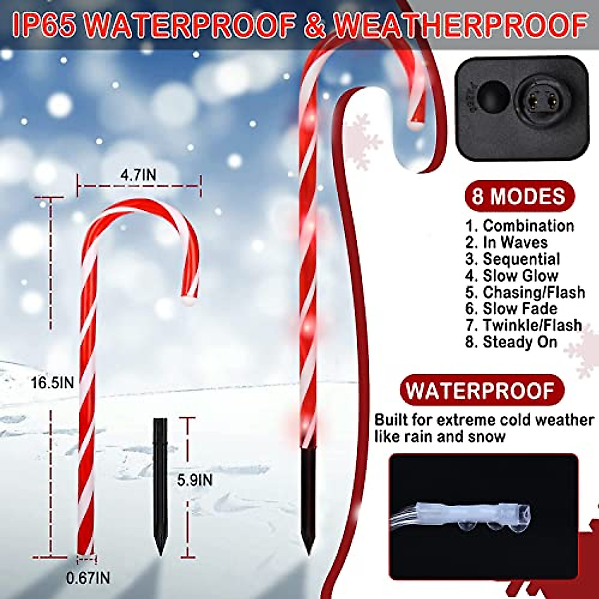 Christmas Candy Cane Lights Pathway Markers Outdoor Christmas Decorations Yard, 10 Pack 22" Waterproof Xmas Candy Cane Lights with 8 Modes & Stakes, for Holiday Party Walkway Patio Garden Indoor Decor