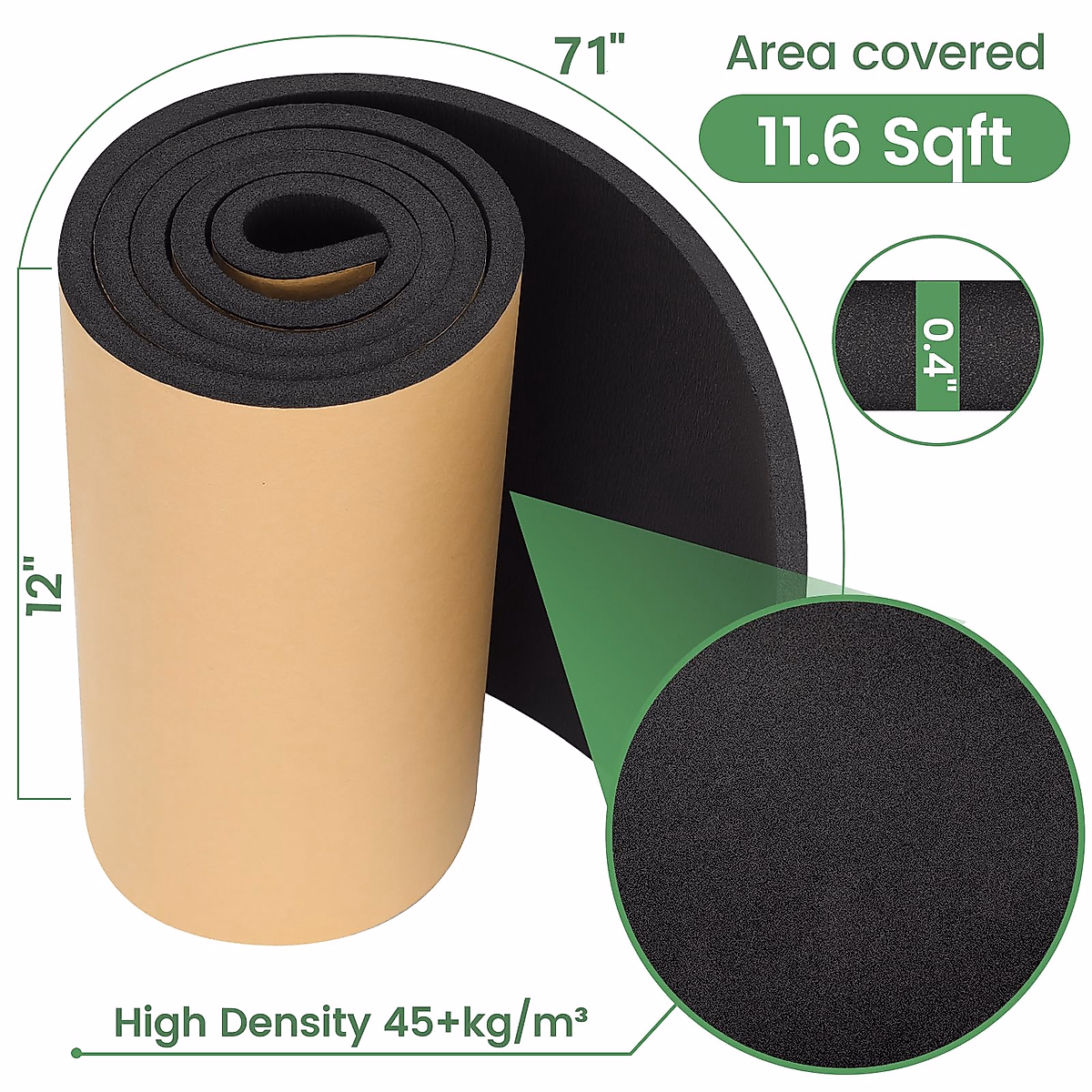 Kaqiluo 2 Pack High Density Self-Adhesive Sound Insulation Acoustic Closed Cell Foam, 0.4" x 12" x 71", 10 mm Thick,11.6 sqft Sound Proof Padding,Fire,Water Resistant Acoustic Treatment Foam