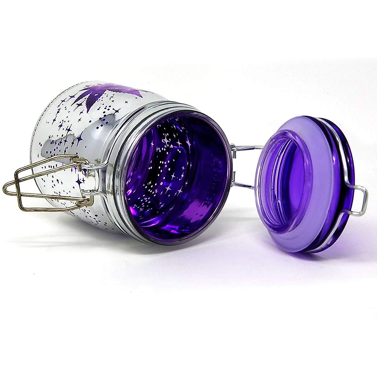 Airtight Glass Storage Jar Medium 3.75" Tall (Metallic Silver/Purple Leaf Galaxy)