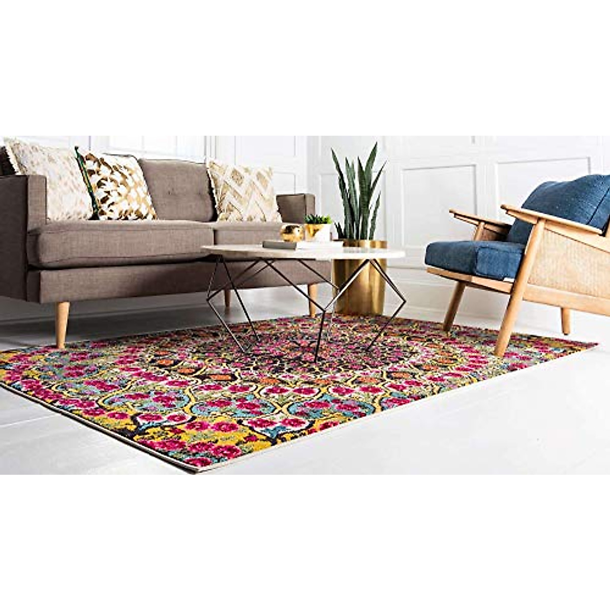 Unique Loom Vita Collection Bright Bohemian Over-Dyed Circular Floral Patterned Traditional Vintage Area Rug, 8 ft x 10 ft, Multi/Yellow