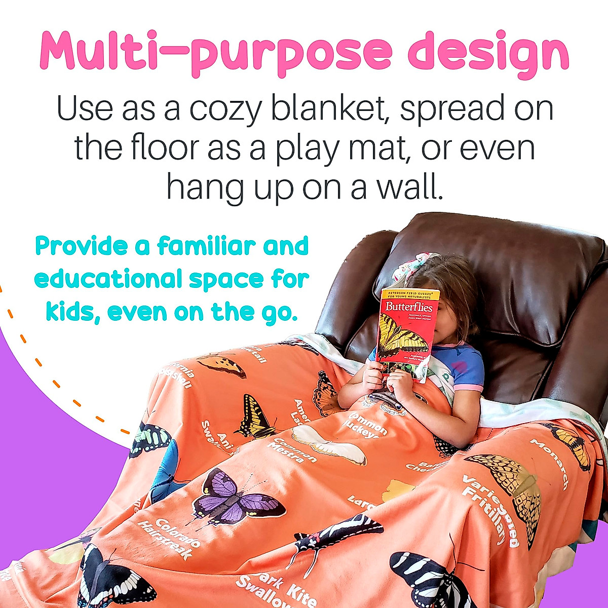 Birdy Boutique - Double Sided Learning Blanket® - Yoga and Game - Cozy Soft Minky - Great for Early Readers, Homeschoolers, PreK, Kindergarten - 50" X 60"