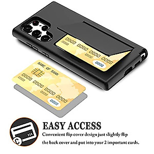 FDTCYDS Samsung Galaxy s22 Ultra Case with Card Holder,Credit Card Slot Protective Wallet Case - Red