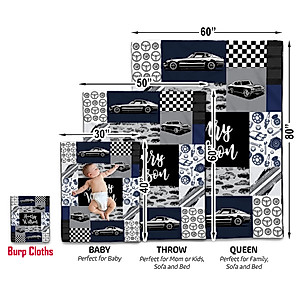 Kingdora Personalized Car Theme Baby Blanket, Blanket for Baby Boy, Monogrammed Baby Blanket, Baby Blanket with Name, Custom Baby Blanket with Name, Baby Fleece Blanket, Receiving Baby Blanket Boy