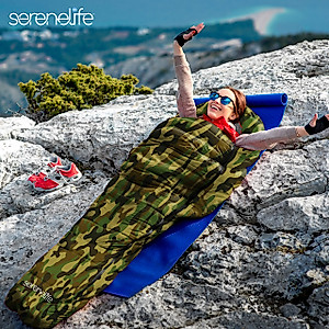 SereneLife Backpacking Sleeping Bag Camping Gear - Mummy Sleeping Bag for Adults/Teens w/Pillow, Bag - Outdoor Lightweight Weather Proof Sleeping Bag - Camping, Hiking Traveling - SLSCA5 (Camouflage)