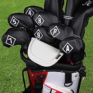 BIG TEETH Golf Head Covers Mid Mallet Putter Cover Fit for Odessey Backstryke Center Shaft Putter (White)