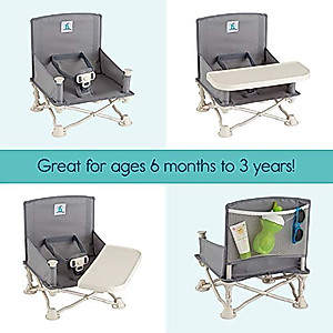 hiccapop OmniBoost Travel Booster Seat with Tray for Baby | Folding Portable Baby Booster Seat for Dining Table, Camping, Beach, Grandma’s | Tip-Free Design Straps to Kitchen Chairs - Booster Chair