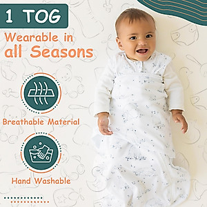 Bird + Bear Kids 1.0 TOG Baby Swaddle Sack with 2 Way Zippers & Velcro - Baby Swaddle 3-6 Months – 100% Organic Cotton for Your Newborns - Woodland Animals