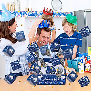 WATINC Surprise Gift Box Explosion - 16pcs Birthday Surprising Gift Boxes Exploding for Money, 12 Bounces Money Boxes Explosion with Confetti, Blue Pop Out Cash Holder for Bday Party Supplies
