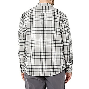 Amazon Essentials Men's Long-Sleeve Flannel Shirt (Available in Big & Tall), Black Light Grey Plaid, Large