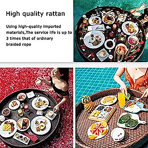 ENPAP Round Rattan Woven Serving Tray Rattan Floating Breakfast Tray with Handles,Swimming Pool Floats,for Pool Serving Drinks,Brunch,Food on The Water (Color : Black, Size : 80cm)