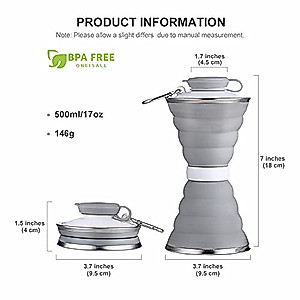 Collapsible Water Bottle, Camping Cup With Carabiner, Reuseable Silicone Foldable Leak Proof Portable Sports Travel Water Bottles For Outdoor, Travel Gym Hiking, BPA Free, Cycling Cups with Carabiner