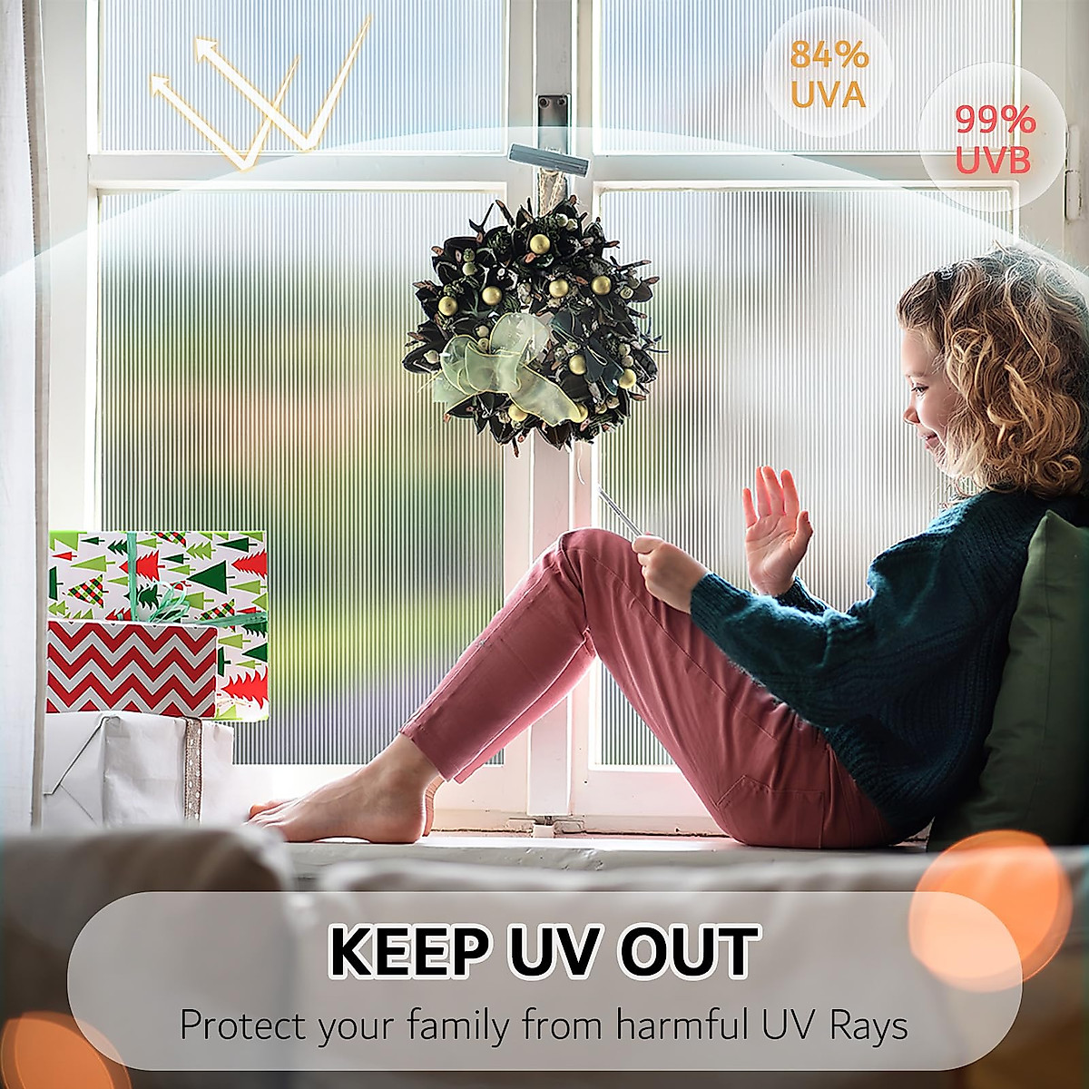 VELIMAX Reeded Glass Privacy Film, Frosted Window Vinyl, 3D Decorative Window Decals Non Adhesive for Bathroom, Living Room 17.7x78.7 inches