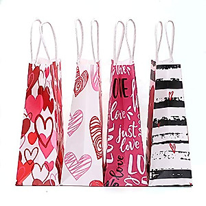 Cooraby 20 Pieces Valentines Day Paper Bags Valentine's Day Party Kraft Bags Paper Red and Pink Color Hearts Bags with Handle for Party Favors