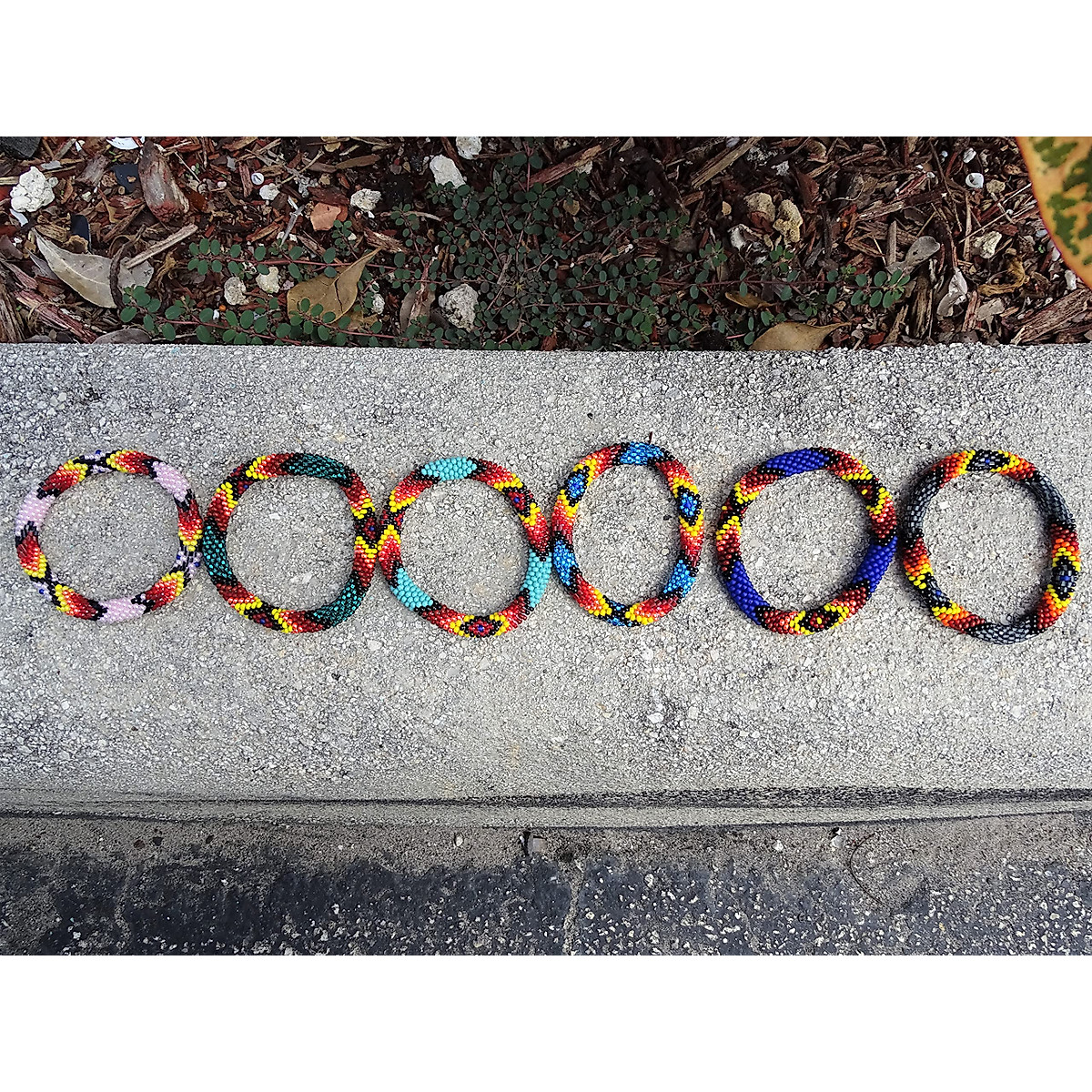 Native American Inspired Tribal Fire Diamond Pattern Guatemalan Czech Glass Seed Beaded One Size Fits All Bangle Bracelet - Womens Fashion Handmade Jewelry Boho Accessories (Light Blue)