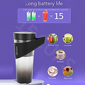 Portable Blender with 20,000RPM Motor, Rechargeable Battery 6 Stainless Steel Blades for Smoothies Shakes Home Outdoor (Black)