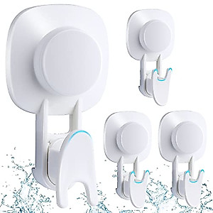 LUXEAR Suction Hooks, Strong Suction Cup Hook Waterproof Shower Hooks for Bathroom & Kitchen Powerful Vacuum Wall Hooks Removable for Towel Loofah Wreath Robe Cloth Key Bag-4 Pack