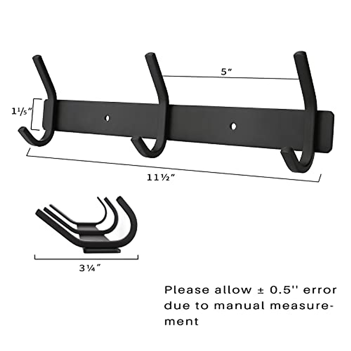 SCUNDA Stainless Steel Coat Rack Wall Mount with 3 Hooks, Metal Wall Hook for Hanging Entryway, Bathroom, Mudroom, Kitchen (Matte Black, 11 inch,1 Pack)