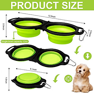 PNEUICALLY Collapsible Silicone Cat and Dog Travel Bowls,2 in 1 Foldable Pet Feeding and Watering Dish for Walking Camping Hiking with Carabiner (Green)