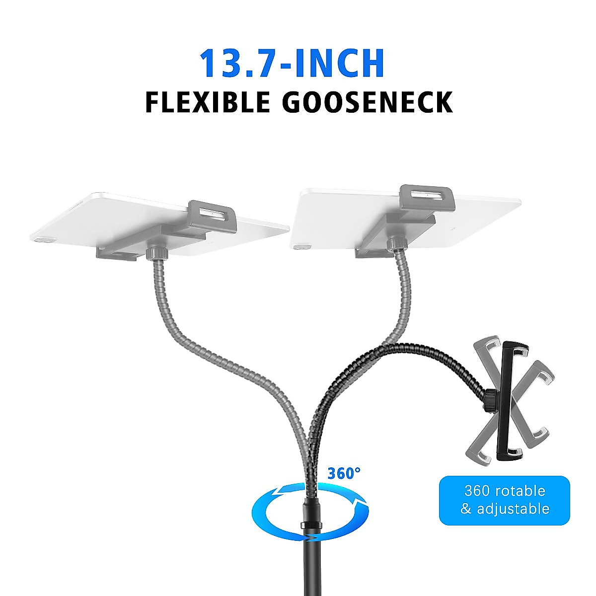 AICase Aluminium Adjustable Height Adjustable (91 cm - 137 cm) & 2.2 kg Stable Base with Gooseneck Compatible with iPad/Tablet from 4.6-13 Inches/Mobile Phone Holder Holder Floor Stand