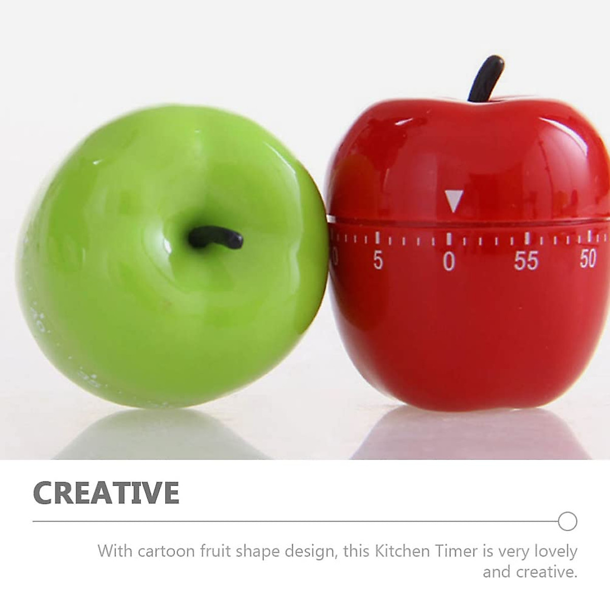 Cabilock 2Pcs Kitchen Cooking Timer Fruit Shaped Mechanical Timer Decorative Wind Up Countdown Alarm for Cooking Baking Study Classroom (Green+Red)