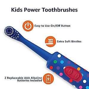 Amazon Basics Kids Battery Powered Toothbrush, 2 Count, 1 Pack (Previously Solimo)