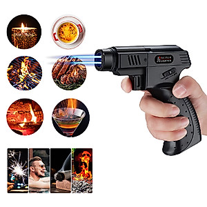 Jnfire Dual Flame Torch Lighter, Kitchen Torch Butane Refillable, Gun Hand Cooking Torch Lighter for Dab, Creme Brulee, BBQ and Desserts Baking, Soldering Blow Torch Lighters Excluded Butane