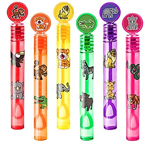24PCS Jungle Safari DIY Bubble Wands Party Favors 96PCS Stickers for Goodie Bag Fillers Pinata Stuffers Mini Bubble Bulk Zoo Birthday Party Supplies Toys Gifts Class Prizes Toddlers Boys Girls