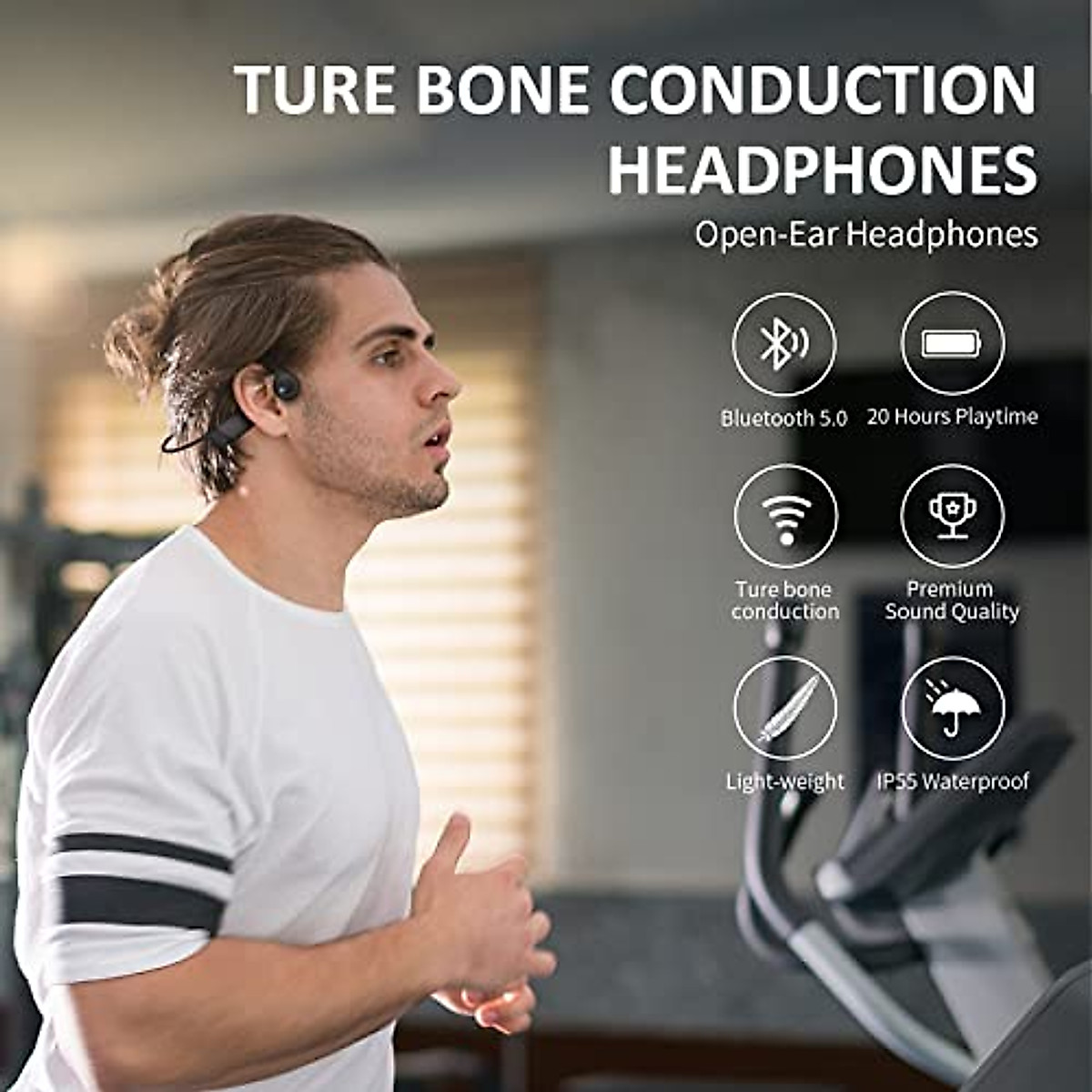 Rakklor Bone Conduction Headphones - Open-Ear Wireless Bluetooth Sport Headphones with Built-in Mic, 20Hr Playtime Waterproof Earphones for Workouts Cycling Running Gym Hiking