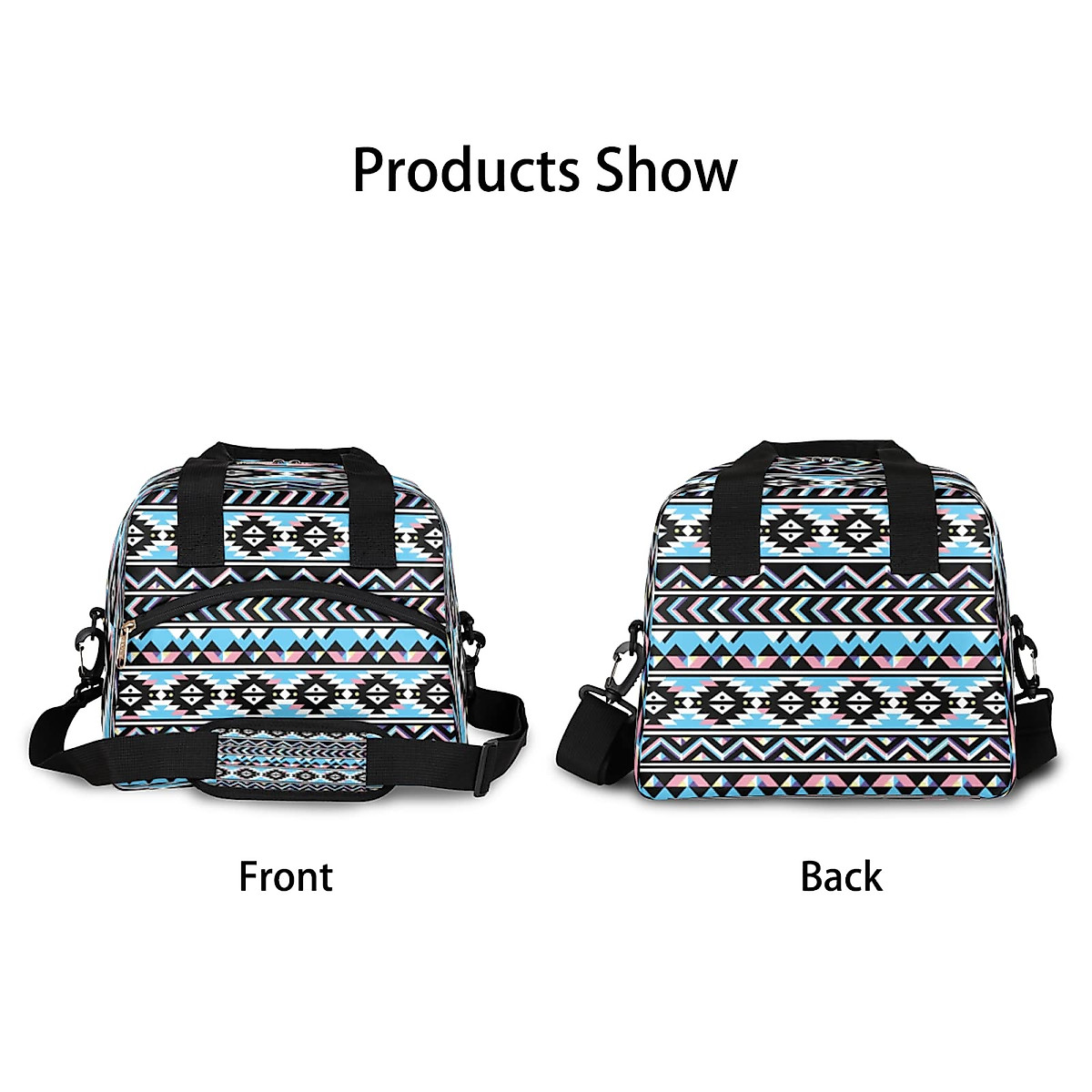 Aztec Geometric Pattern Lunch Bag Adjustable Shoulder Strap Cooler Bag Reusable Zipper Insulated Lunch Tote Bag for Work Picnic Camping School