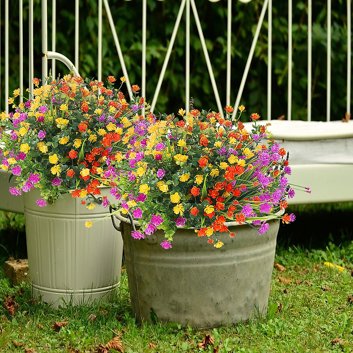 HOGADO Artificial Greenery Stems 4pcs Fake Plants Outdoor UV Resistant Faux Eucalyptus Branches for Home Garden Proch Window Box Decor Green