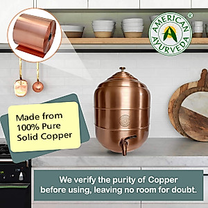 American Ayurveda Countertop 100% Pure Copper 5 Gallon Dispenser Storage Tank Pot With Stainless Steel Faucet and Lid Kitchen Home Health Yoga Meditation