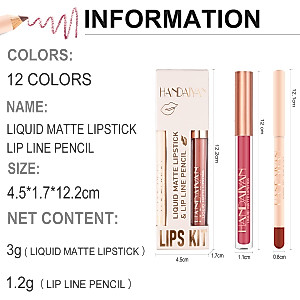 Easilydays Lip Liner and Liquid Matte Lipstick Set, 12 Colors Crayon Matte Longwear Lip Pencil, 24h Velvety Red Lips and Lip Liners Make Up, Lip Contouring Pencil, Waterproof Long Lasting Nude Lipgloss Lip Stain Kit with Lip Liner for Women (#07)