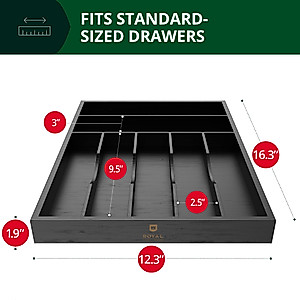ROYAL CRAFT WOOD Bamboo Kitchen Drawer Organizer - Silverware Organize and Cutlery Tray with Grooved Drawer Dividers for Flatware and Kitchen Utensils (7 Slot, Black)