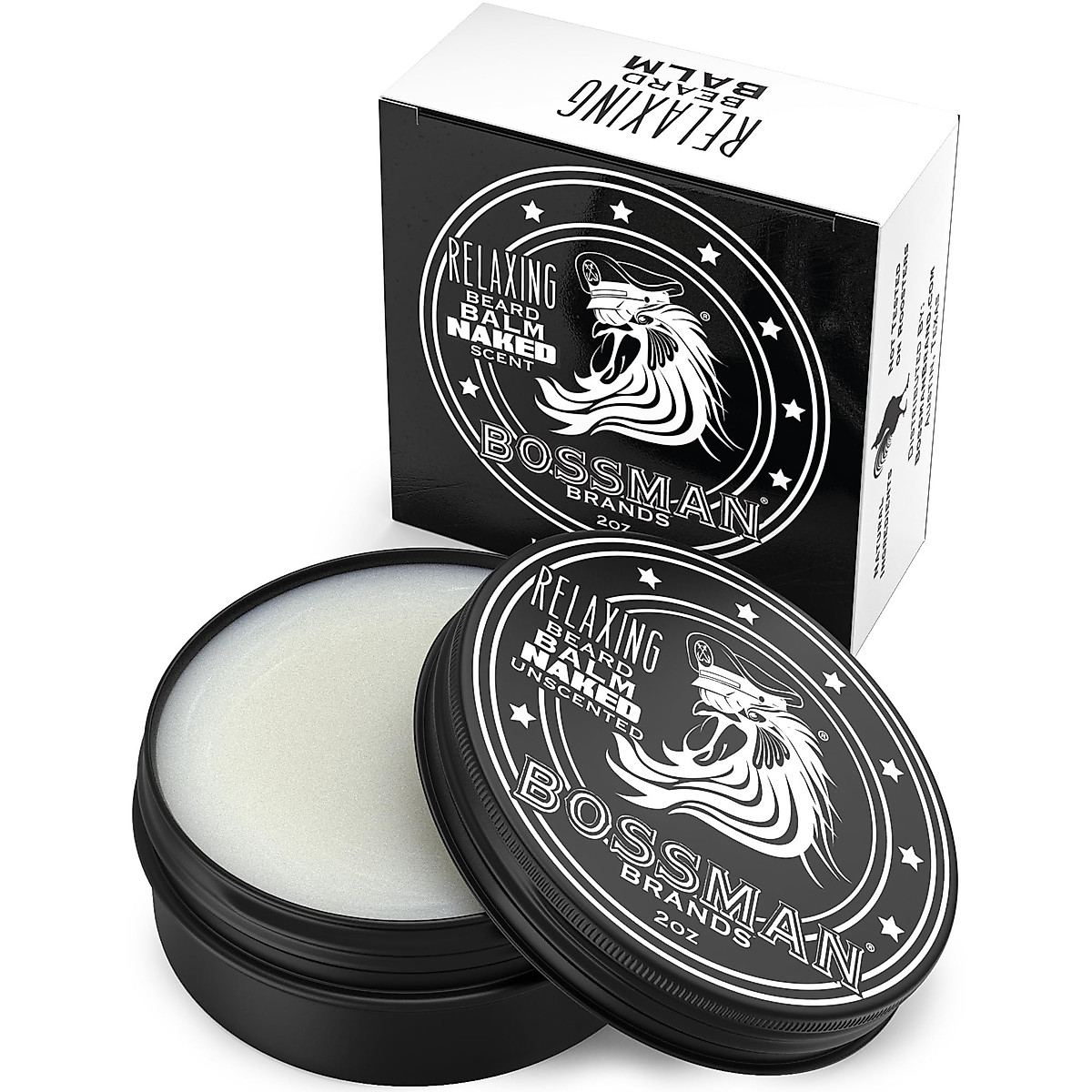 Bossman Relaxing Beard Balm - Beard Tamer, Relaxer, Thickener and Softener Cream - Beard Care Product - Made in USA (Naked Scent)