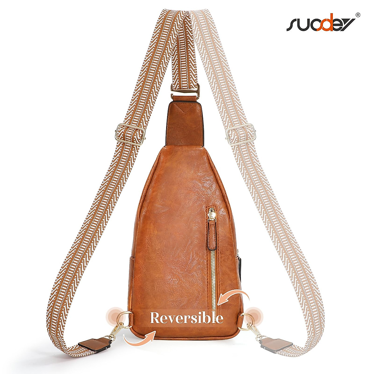 SUOSDEY Sling Bags for Women Crossbody Leather Sling Backpack Chest Bag Shoulder Bags with Adjustable Strap for Casual Traveling Hiking Cycling Brown