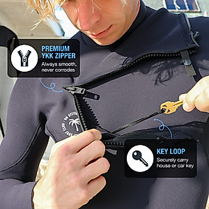 Men’s Surfing Wetsuit - Chest Zip Fullsuit - Warm Superstretch 3/2mm or 4/3mm Neoprene w/GBS Seams (Black 4/3mm, MS (Medium Short))