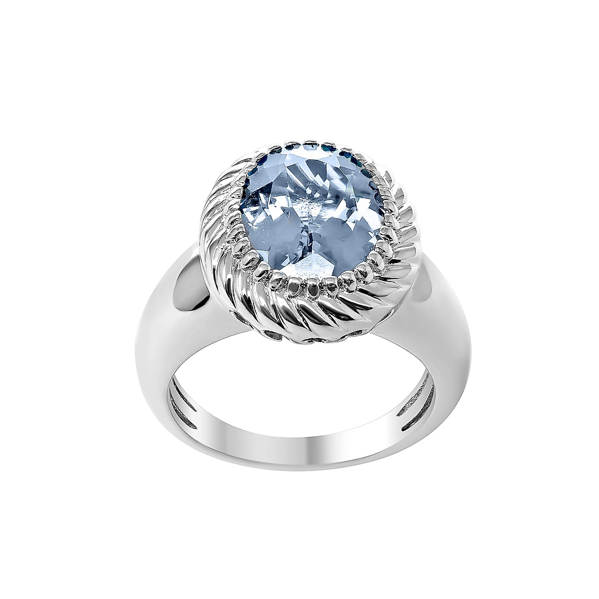 KOKAV 925 Sterling Silver Oval Genuine Aquamarine 4-5/8 Ct Statement Ring, Size 8