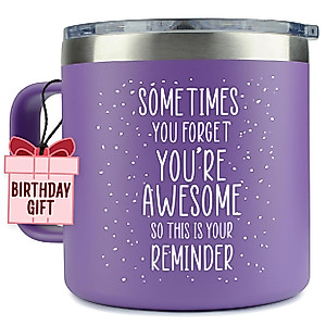 Inspirational Gifts for Women –Stainless Steel Coffee Purple Mug/Tumbler 14oz “Sometimes You Forget You’re Awesome” – Idea, Thank You, Motivational, Best Friend, Her, Female, Friendship, Birthday