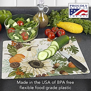 Cut N' Funnel Farmhouse Fall Designer Flexible Plastic Cutting Board Mat 15" x 11.5", Made in the USA, Decorative, Flexible, Easy to Clean