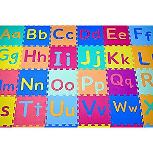 KC Cubs Soft & Safe Non-Toxic Children’s Interlocking Multicolor Exercise Puzzle Educational ABC Alphabet EVA Play Foam Mat for Kid’s Floor & Baby Nursery Room, 36 Tiles, 9 Colors, 54 Borders (EVA003)