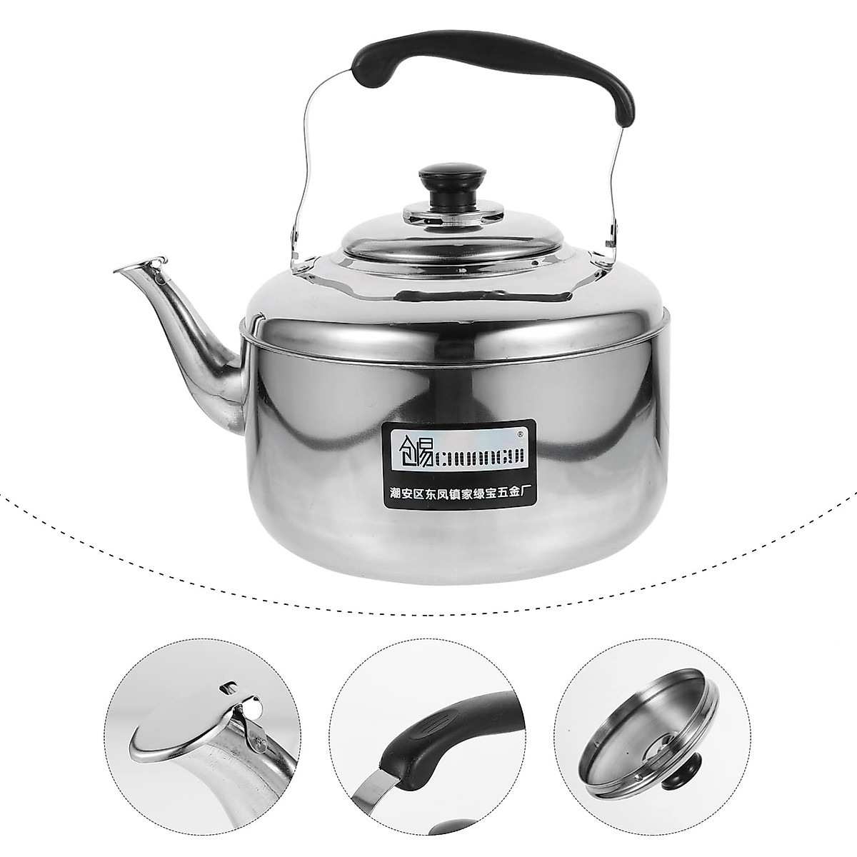 Cabilock 5L Whistling Tea Kettle Stainless Steel Tea Pot Ergonomic Handle Tea Water Pot Kitchen Stovetop Kettle for Home