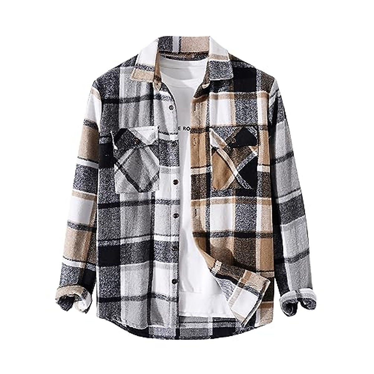 ZAFUL Classic Plaid Shirt for Men Plaid Print Flannel Shirt Gray L
