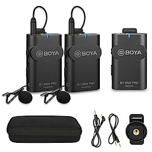 BOYA BY-WM4 PRO K2 Wireless Lavalier Microphone 2.4GHz Wireless Lapel Microphones for Cameras DSLR Camcorder Phone Clip-on Lapel Mic for Video Recording Vlogging YouTube Live Streaming Interview