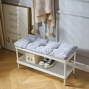 Non Slip Tufted Bench Cushion, Swing Cushion,Shoe Storage Bench pad, Fade Shield Water Resistant Durable Thicken Outdoor/Indoor Garden Bench Seat Pads 36x14x4 inch, Light Grey