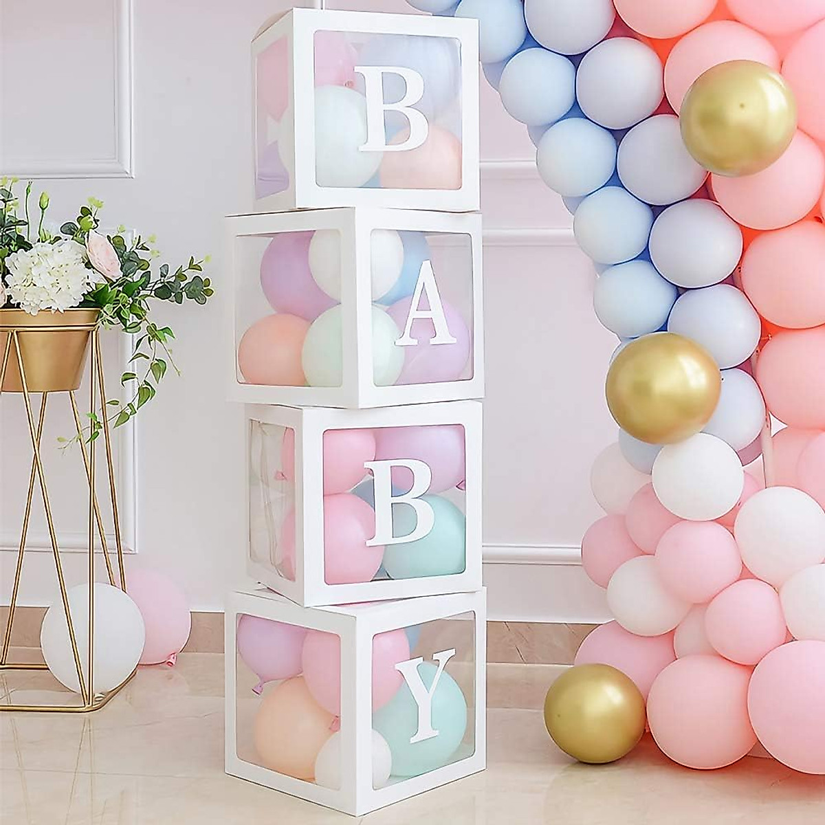 VOVOV Baby Clear Boxes with Letters for Gender Reveal Decorations Transparent Baby Blocks Baby Shower Favor Box Decorations